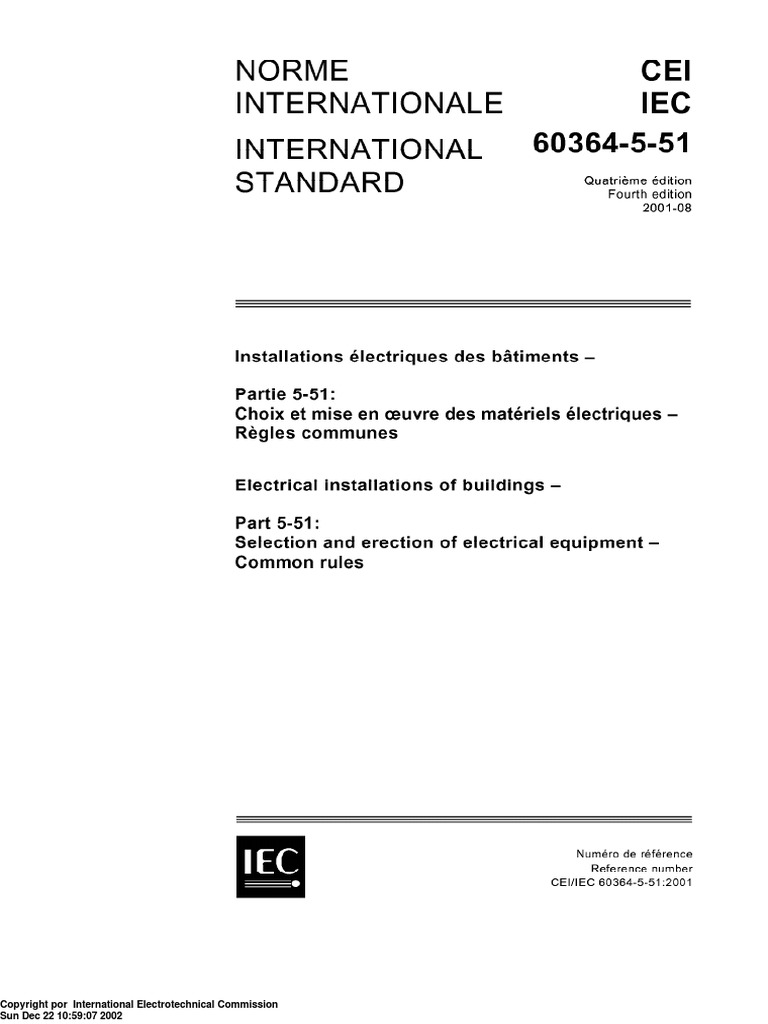 IEC 60364 - 5!51!2001 - Electrical Installation of Buildings | PDF ...