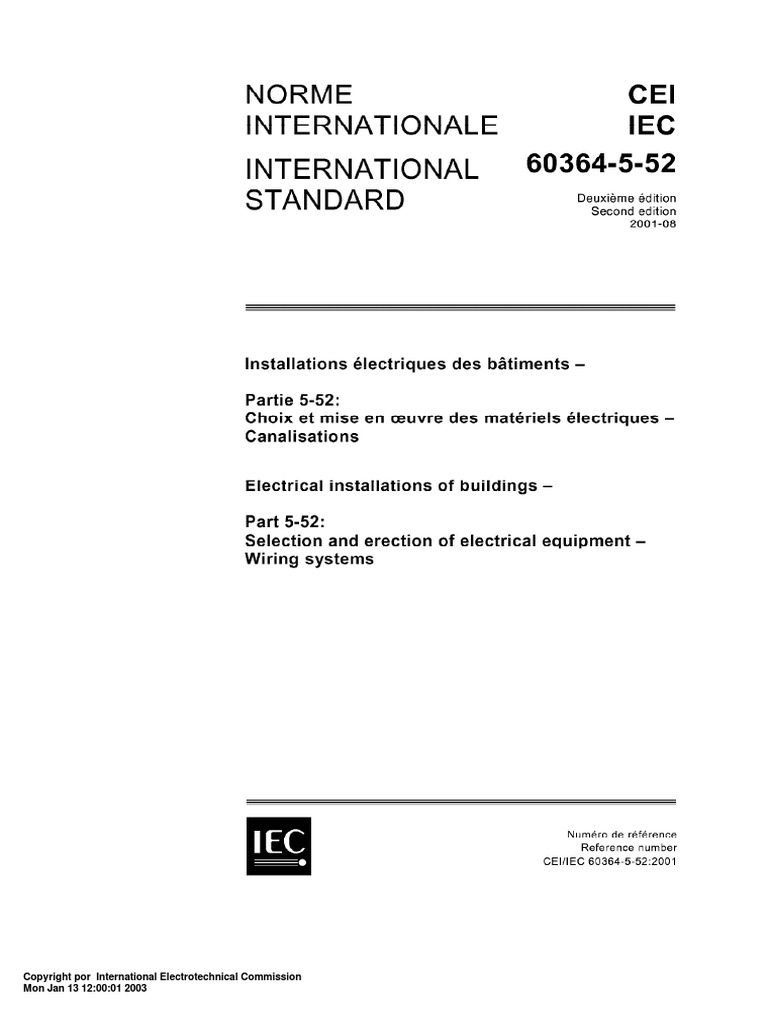 IEC 60364 - 5!52!2001 - Electrical Installation of Buildings | PDF ...