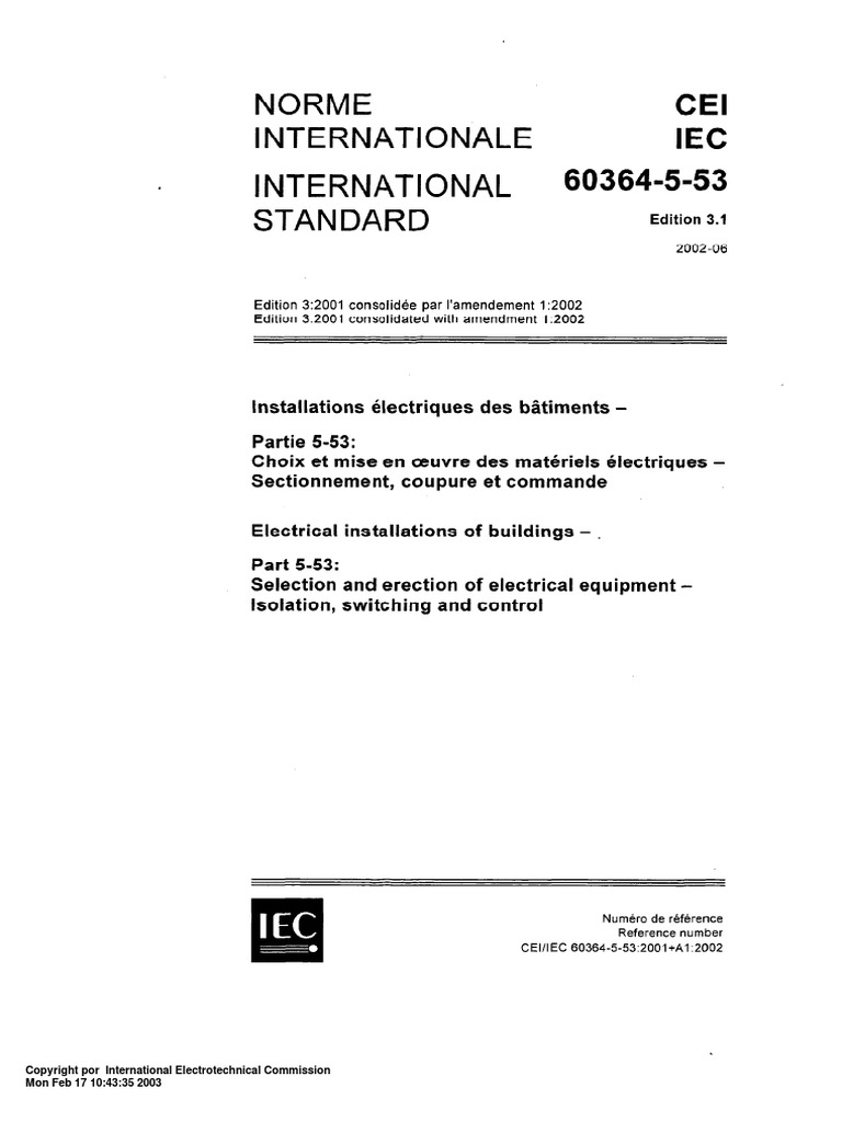 IEC 60364 - 5!53!2002 - Electrical Installation of Buildings | PDF ...