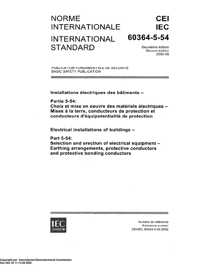 IEC 60364 - 5!54!2002 - Electrical Installation of Buildings | PDF | International ...