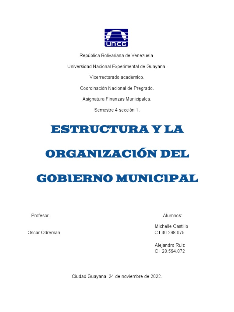 Informe ESTRUCTURA Y LA ORGANIZACIÓN DEL GOBIERNO MUNICIPAL | PDF | Alcalde | Gobierno local