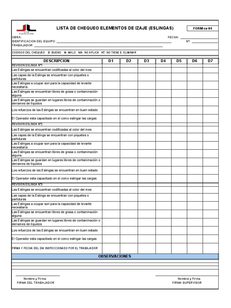 04 Check List Eslingas | PDF | Ajedrez | Aperturas de ajedrez