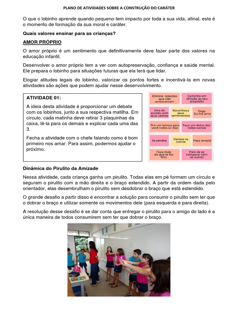 Plano de Atividades Sobre o Caráter | PDF | Amor | Empatia