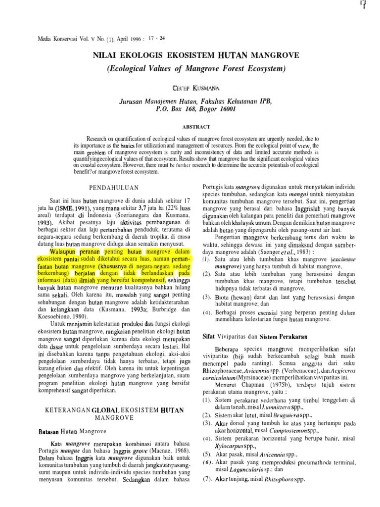 Nilai Ekologis Ekosistem Hutan Mangrove | PDF | Teknologi & Rekayasa