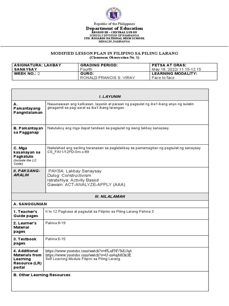 DLP Classroom Observation | PDF