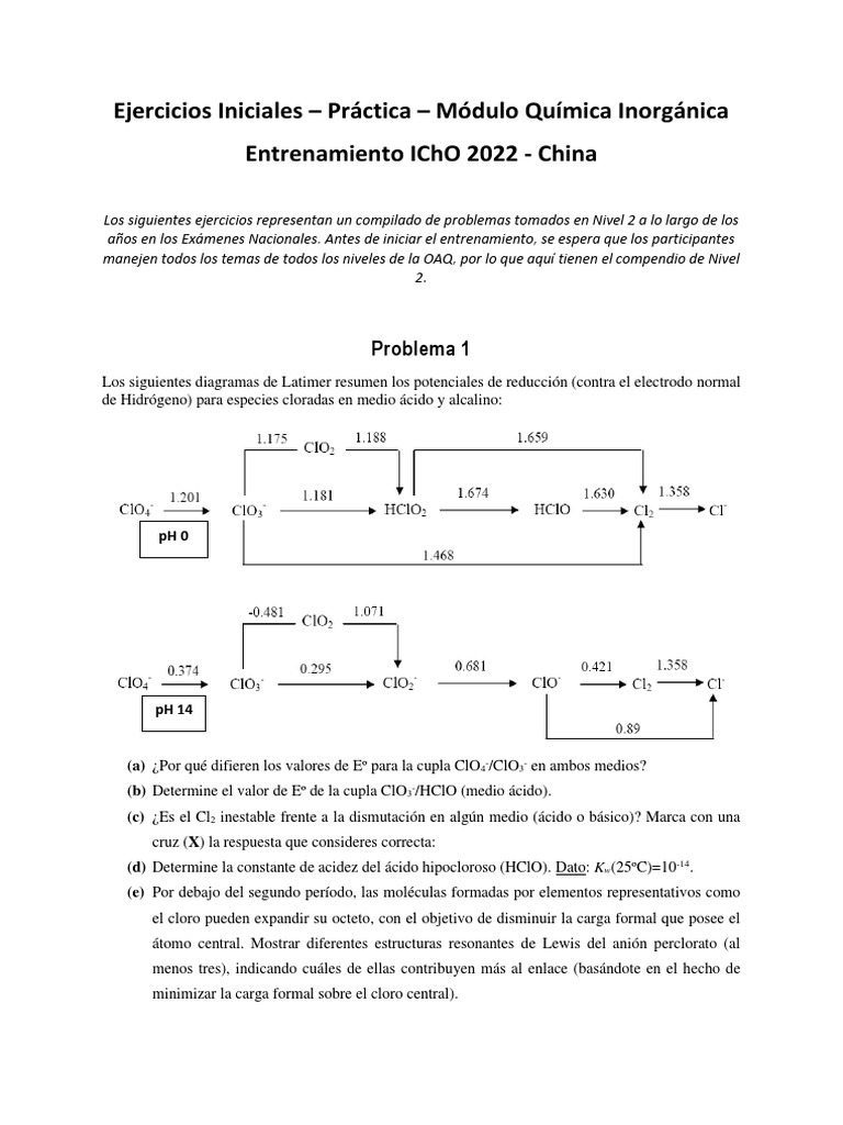 Ejercicios de PreEntrenamiento - QI - IChO 2022 | PDF | Enlace químico | Ácido