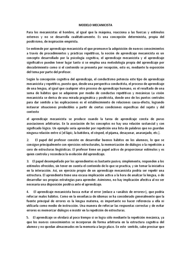 Modelo Mecanicista | PDF | Aprendizaje | Ciencias del comportamiento