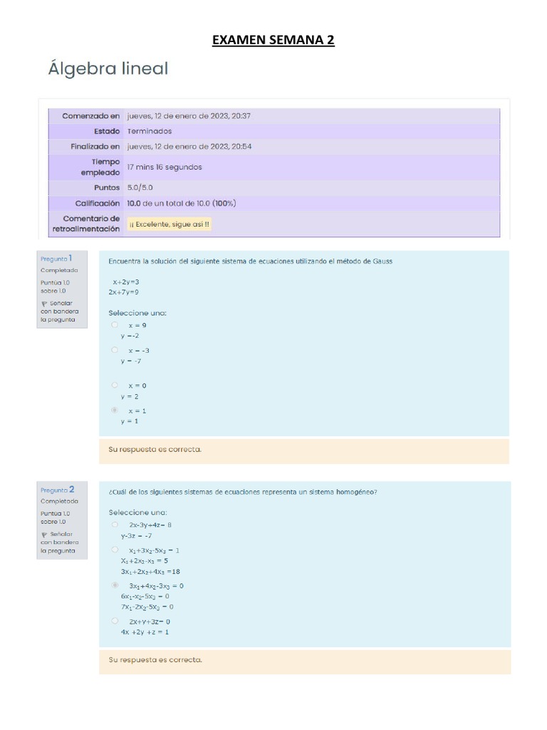 Examen Algebra Lineal Semana 2 | PDF