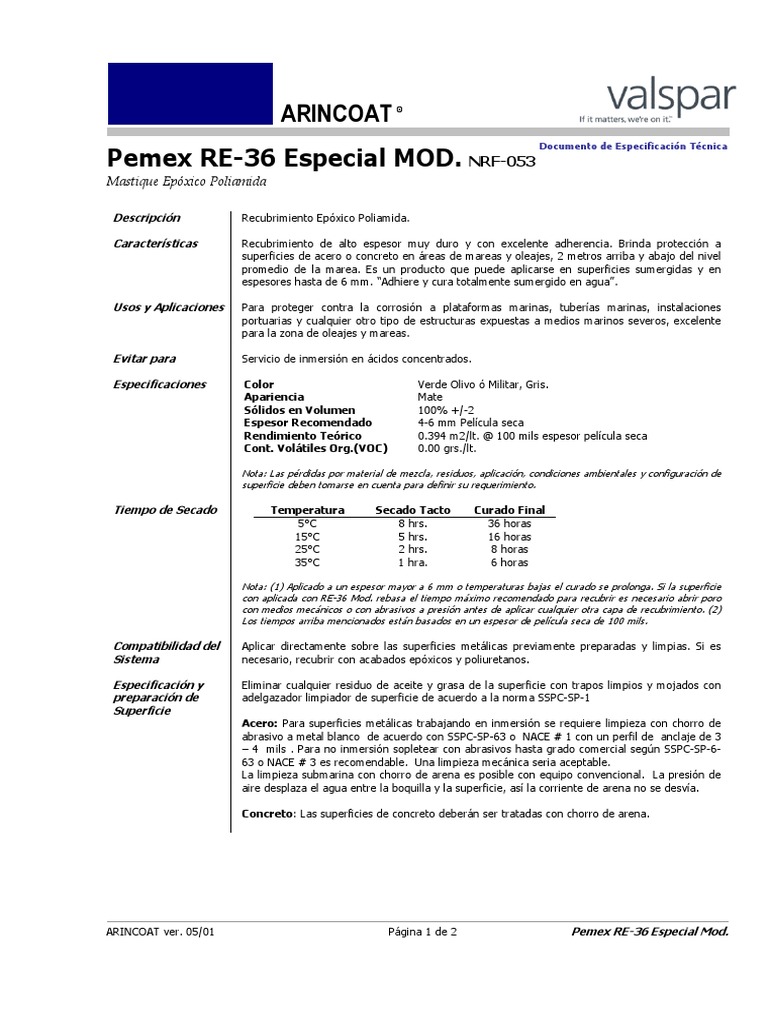 PEMEX RE.36 Especial Mod NFR 053 Valspar | PDF | Hormigón | Agua