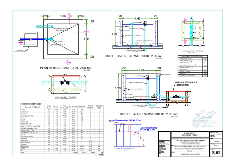 PLANOS RESERVORIO-RES V 2.0 m3 | PDF | Materiales de construcción | Ingeniería de Edificación