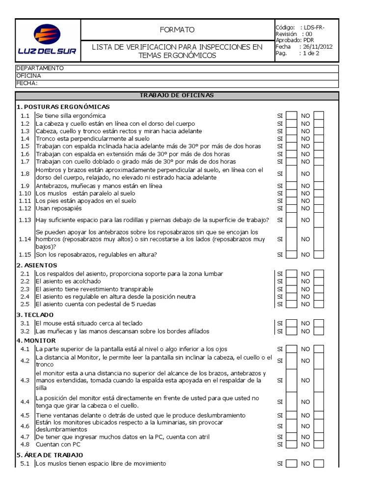 Chek List Ergonomico | PDF