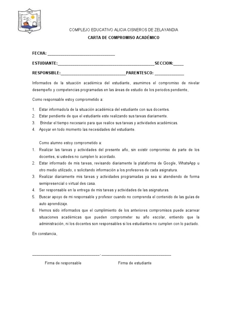 Acta de Compromiso Academico | PDF