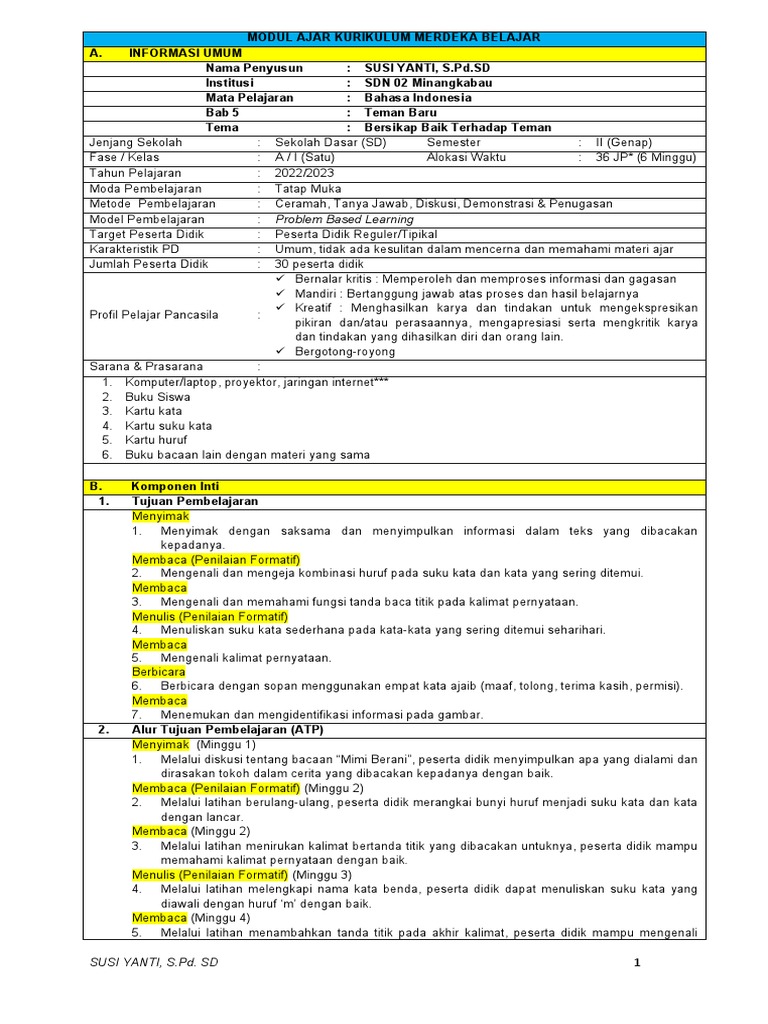RPP Bindo KLS 1 SMS 2 | PDF | Pengembangan Diri | Kesehatan Holistik