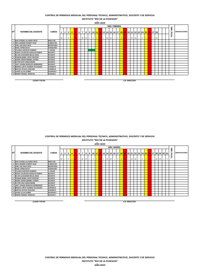 Control Mensual de Permisos 2023 | PDF