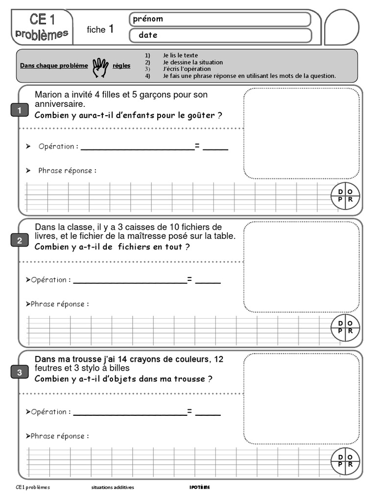 CE1 Problèmes Fiches Exercices Ipotâme | PDF