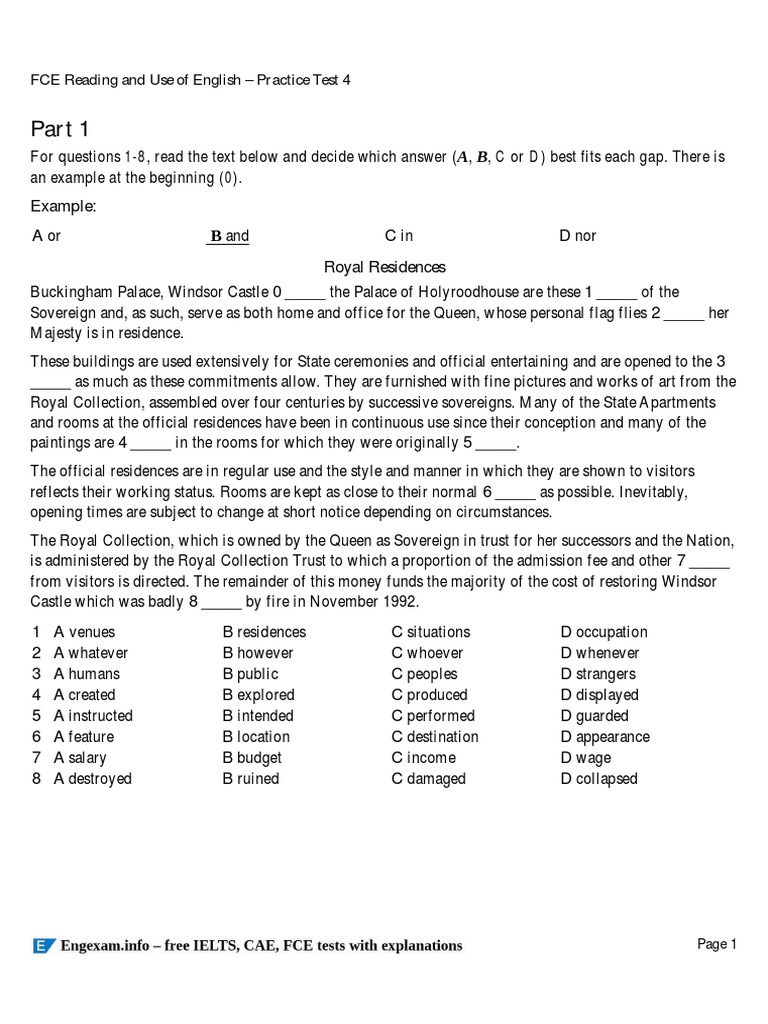 FCE Reading and Use of English - Practice Test 4 | PDF | Parachute ...
