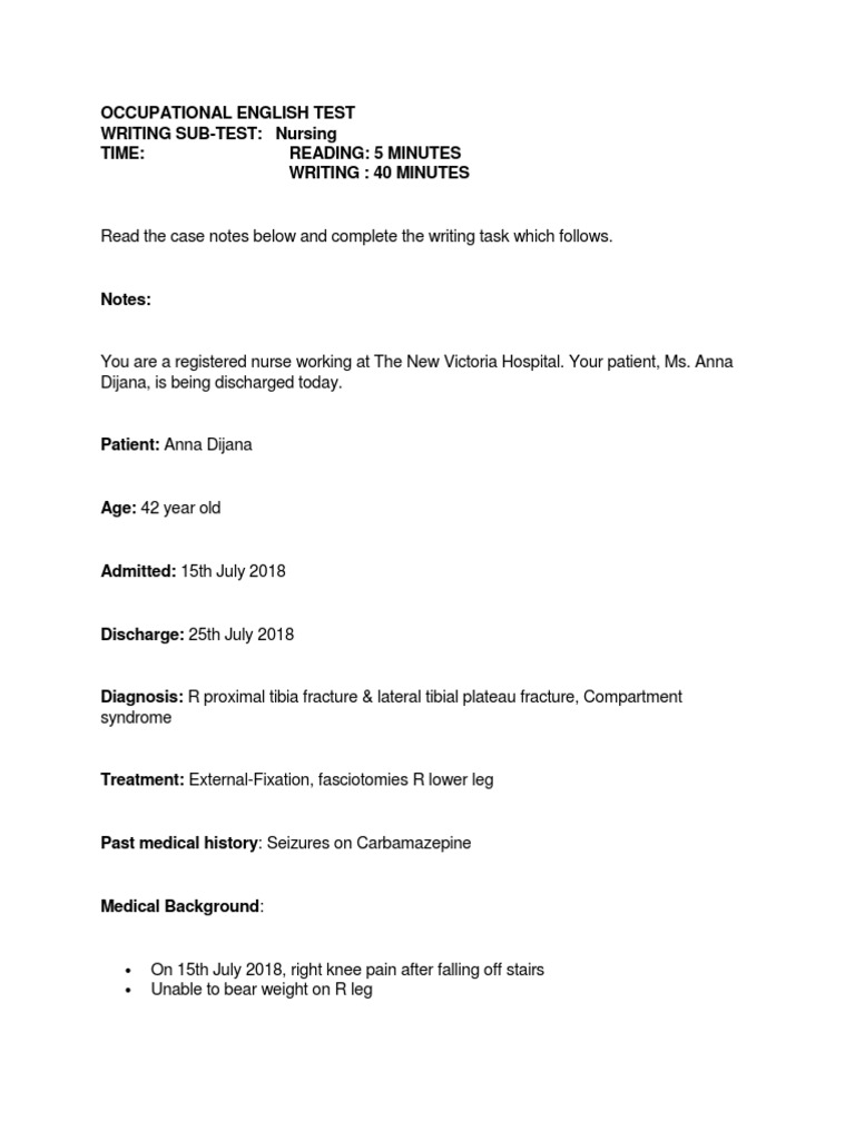 OET Writing Sample For Nurses PDF Anna Dijana | PDF