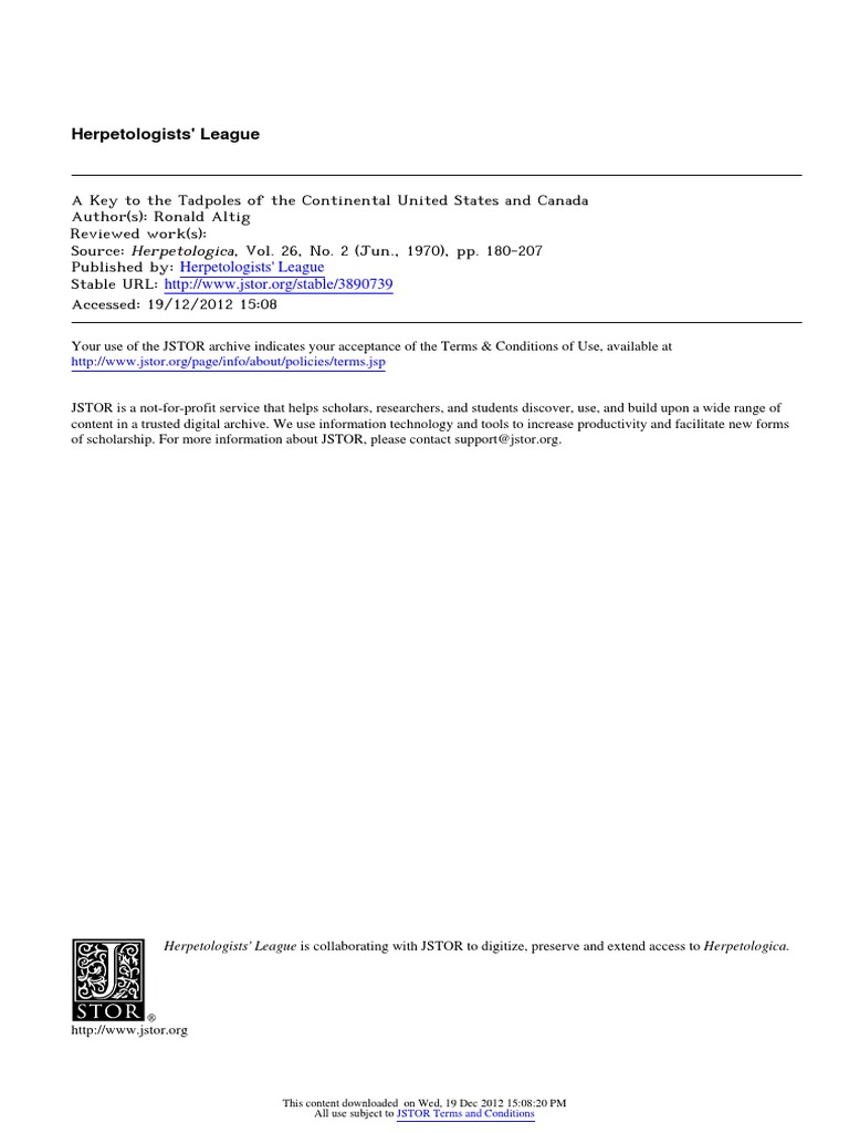 Tadpole Identification Key for U.S. & Canada | PDF | Lip | Anatomical ...