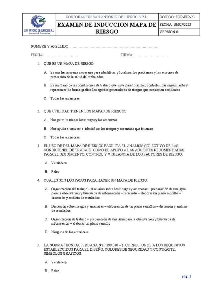 Examen Mapa de Riesgo | PDF
