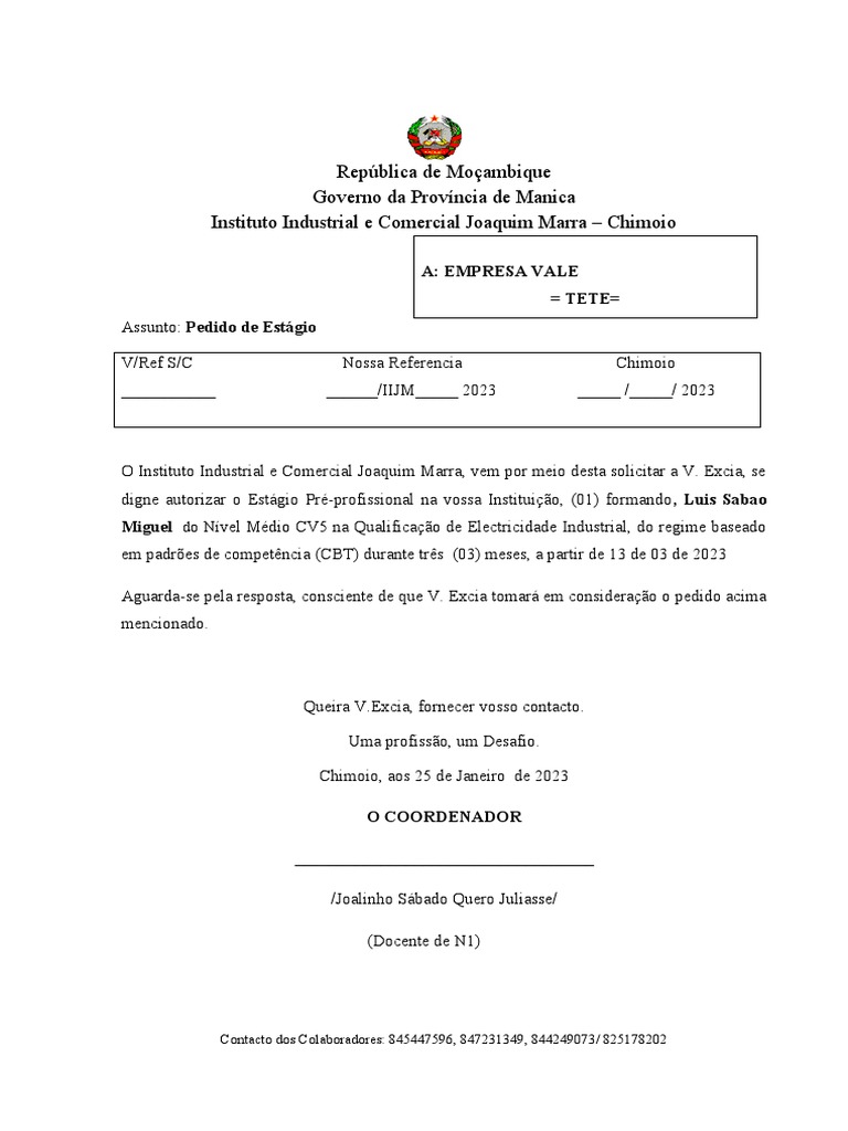 Pedido De Estagio Electricidade 2 Pdf