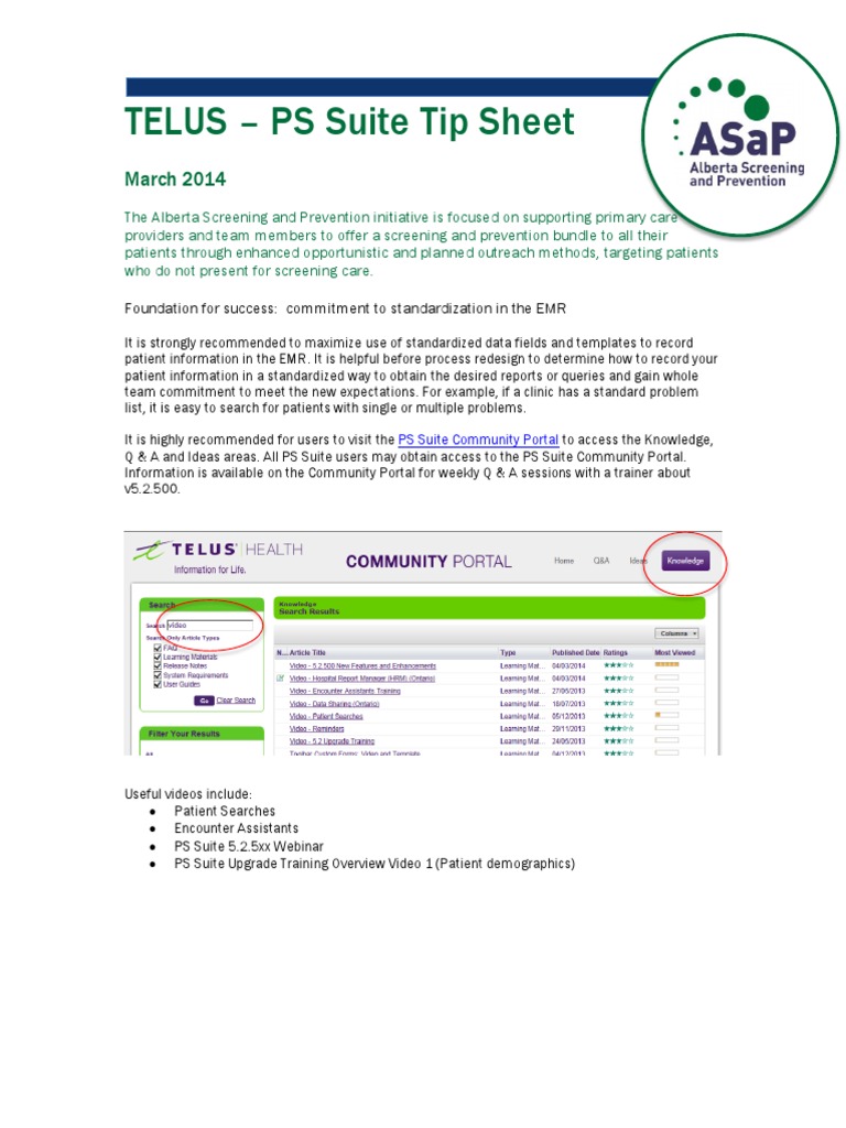 Ps Suite Asap Tip Sheet Mar 2014 | PDF | Electronic Health Record ...