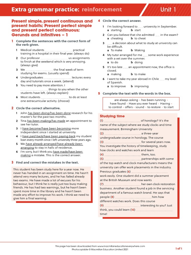 B2 U1 Extra Grammar Practice Reinforcement | PDF | Clock