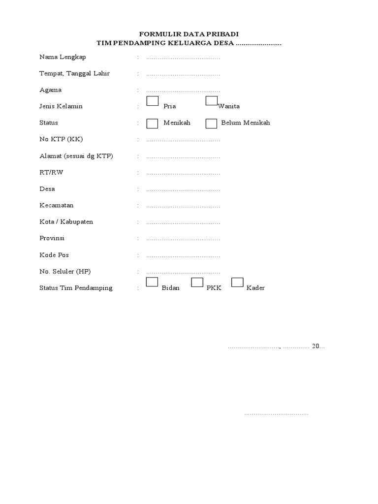 Formulir Data Tim Pendamping Keluarga | PDF | Politik | Olahraga & Rekreasi