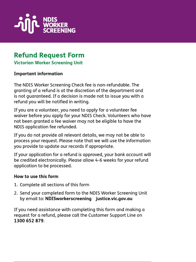 NDIS Check Refund Form | PDF | Privacy | Fee