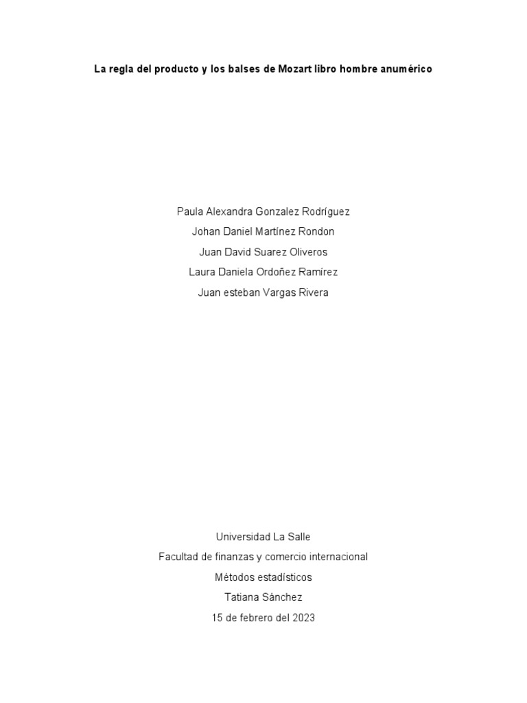 La Regla Del Producto y Los Balses de Mozart Libro Hombre Anumérico | PDF