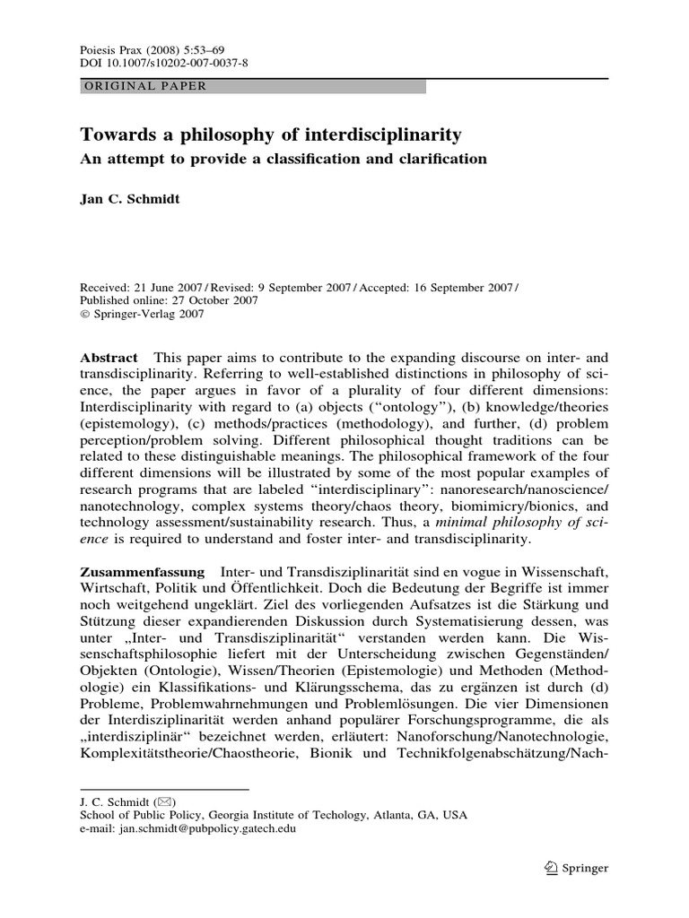 15 - Schmidt, Jan C. Towards A Philosophy of Interdisciplinarity | PDF