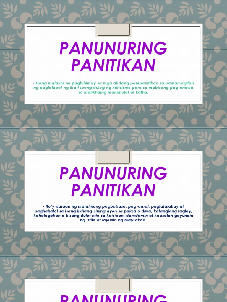 Panunuring Panitikan - BEED 3A GROUP 1 | PDF