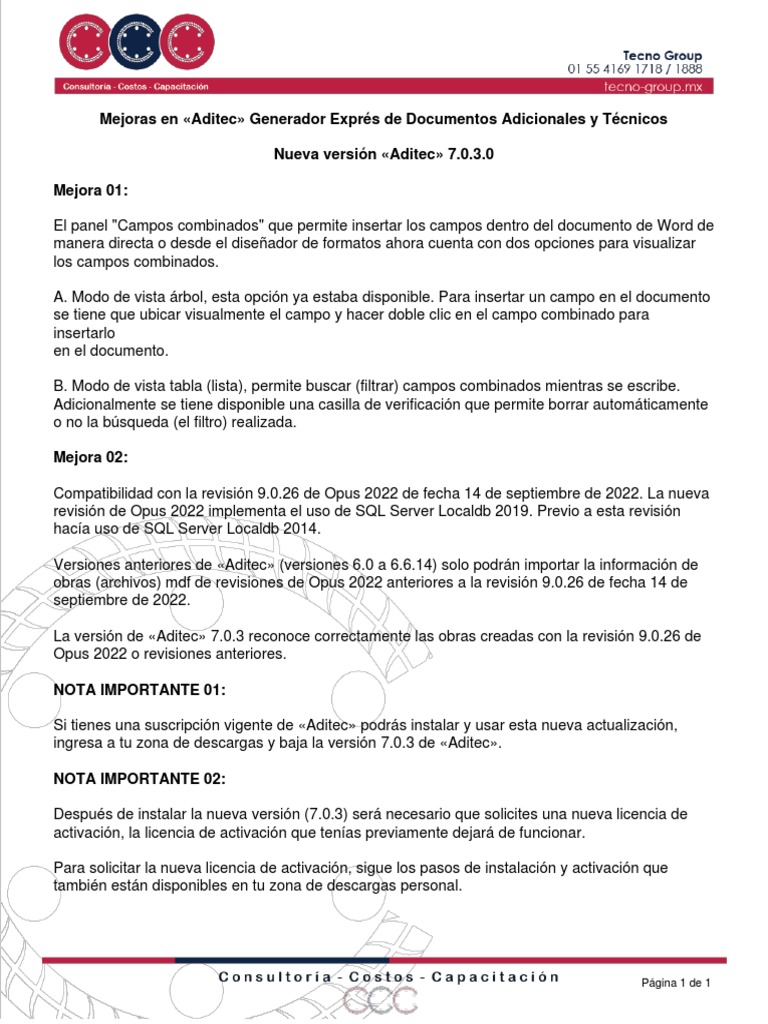Importante Leer Con Atencion «Aditec» 7.0.3.0 | PDF