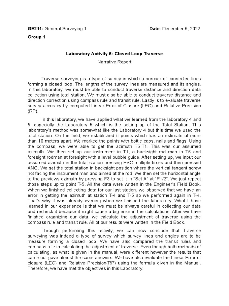 Lab 6 Closed Loop Traverse | PDF Lab 6 Closed Loop Traverse | PDF