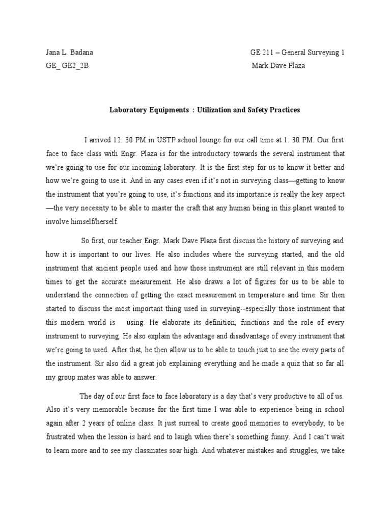 Narrative Report Lab 1 4 | PDF | Surveying | Laboratories
