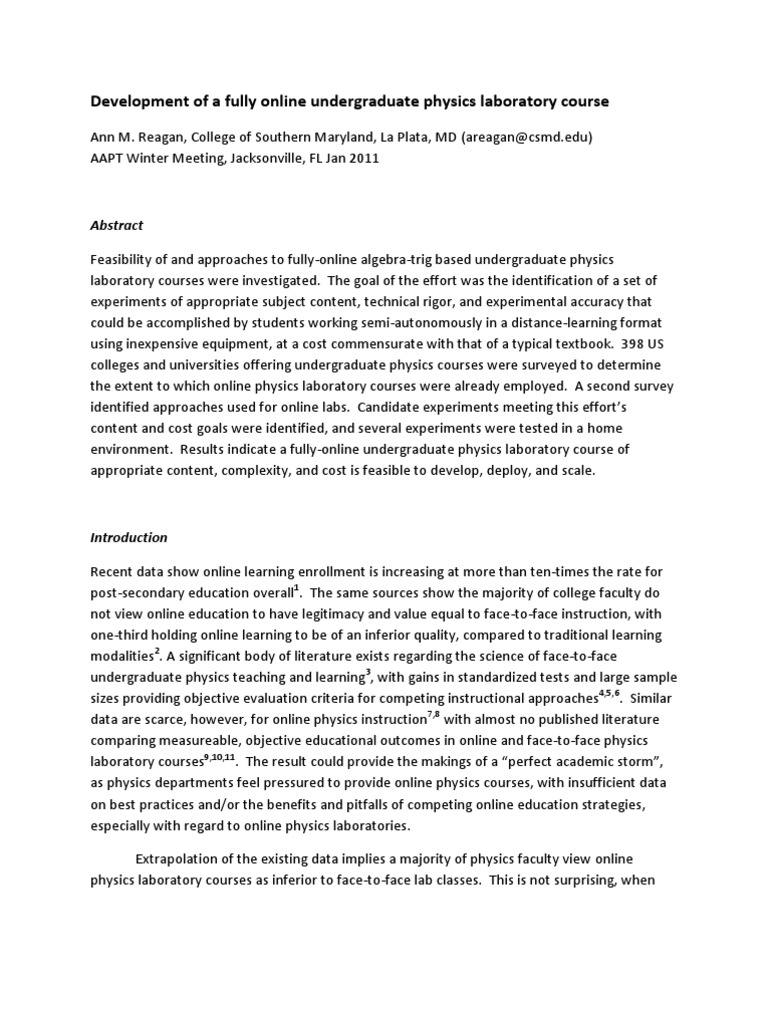 Development of A Fully Online Undergraduate Physics Laboratory Course ...