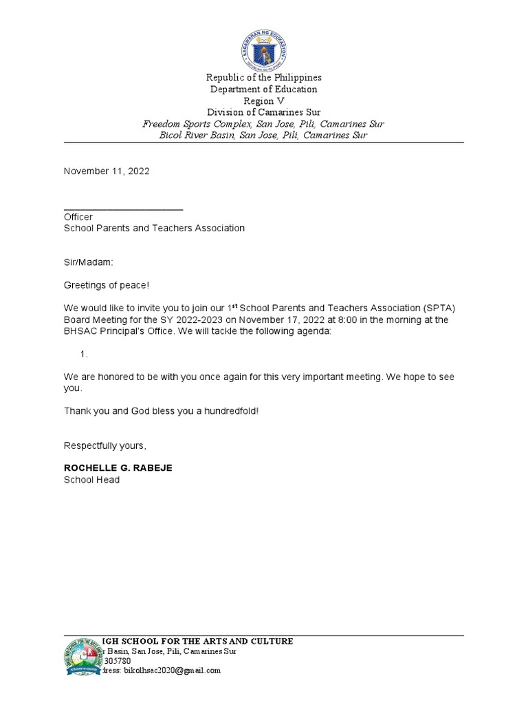 Letter of Invitation_SPTA Meeting | PDF