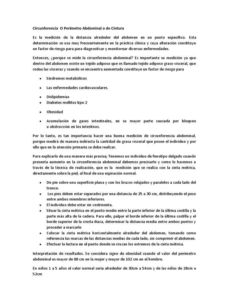 Circunferencia O Perímetro Abdominal o de Cintura | PDF | Tejido ...