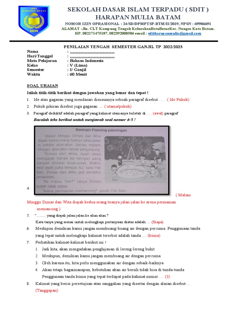 Soal PTS Ganjil Bahasa Indonesia Kelas 5 | PDF