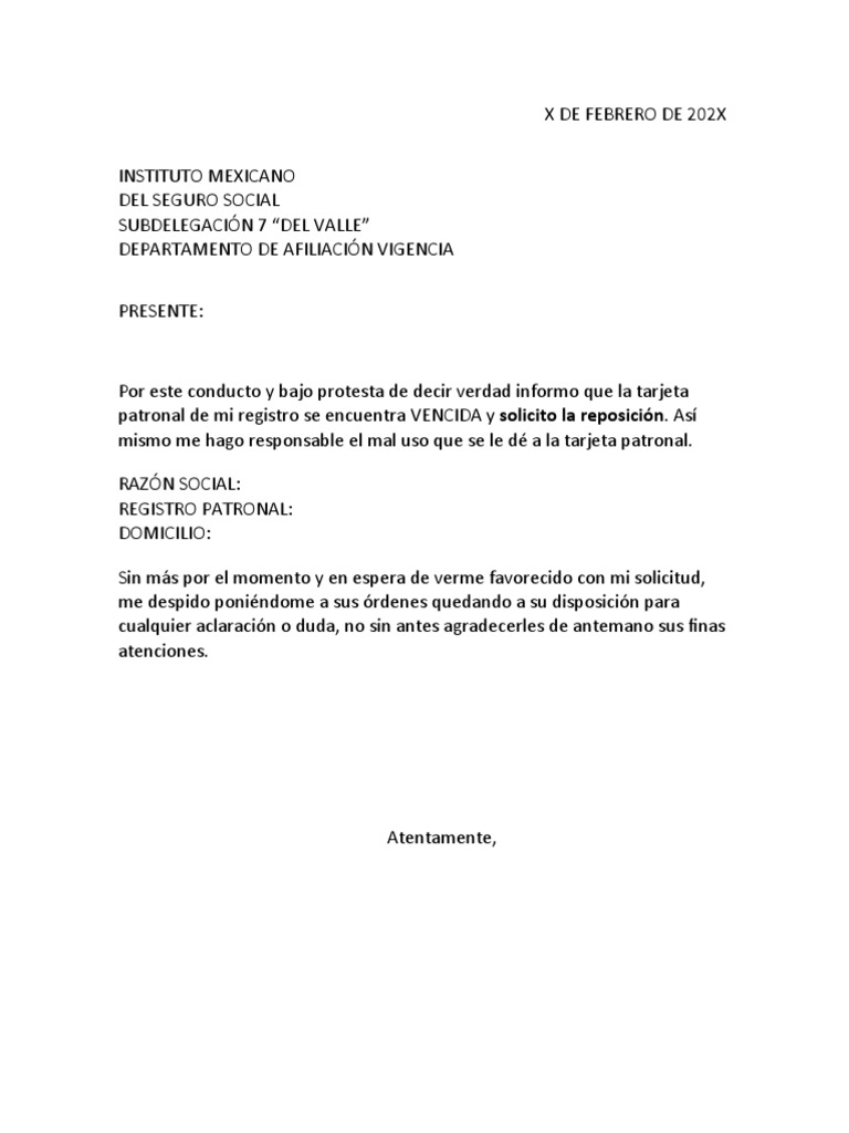 Escrito Libre Solicitud de Carta Patronal 3 | PDF | Derecho