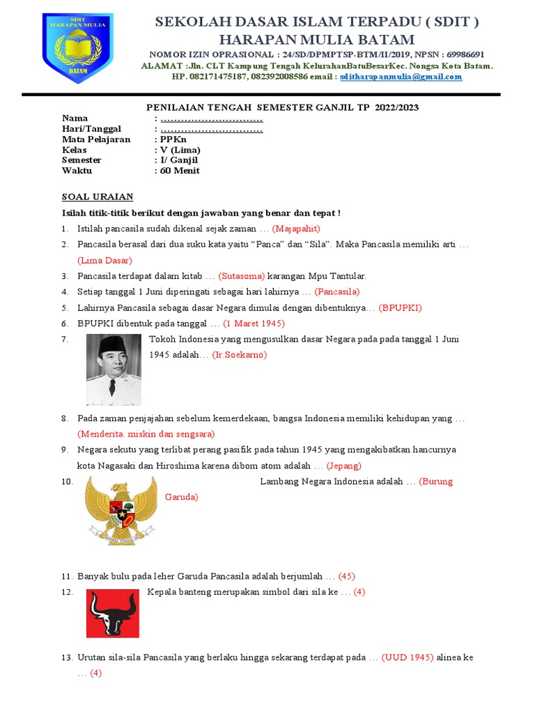 Soal PTS Ganjil PPKN Kelas 5 | PDF