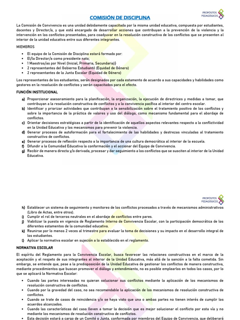 Comisión de Disciplina Escolar: Funciones y Normas | PDF | Mediación ...