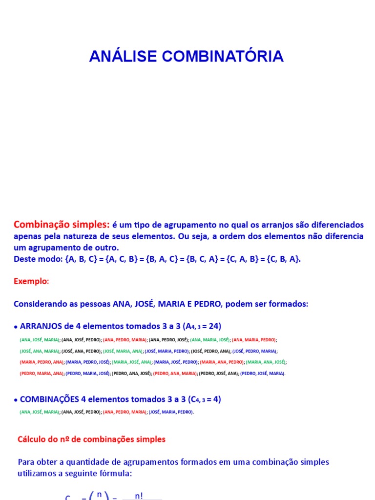 Apresentação Combinações | Download grátis PDF | Combinatória | Matemática