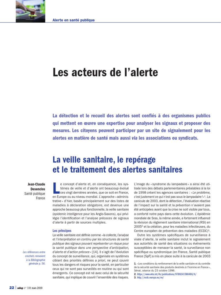 Veille Sanitaire et Alerte: Systèmes et Acteurs | PDF | Risque | Santé ...