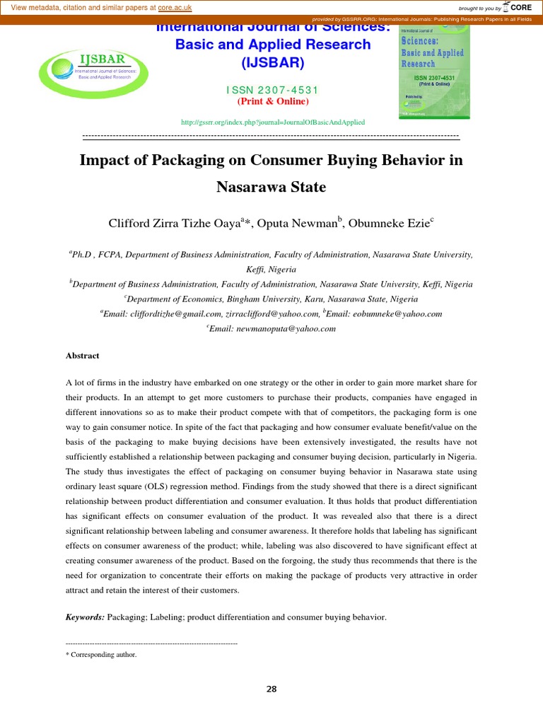Impact of Packaging On Consumer Buying Behavior in Nasarawa State | Download Free PDF | Consumer ...