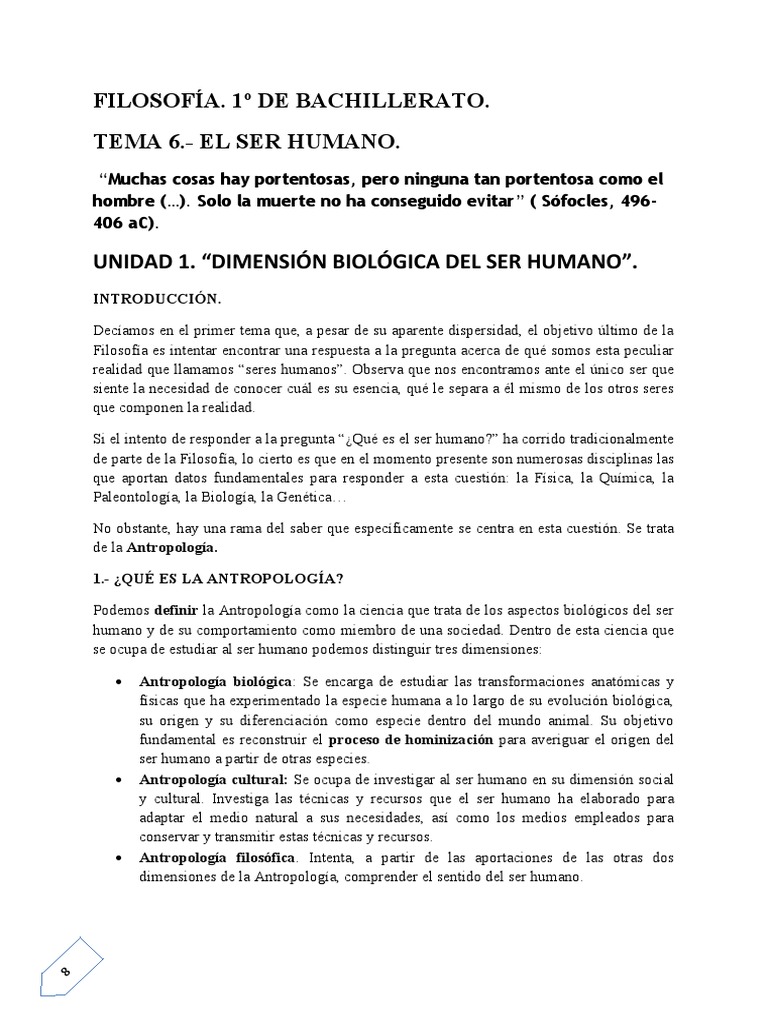 Tema 6 Dimensión Biológica Del Ser Humano Pdf Evolución Herencia