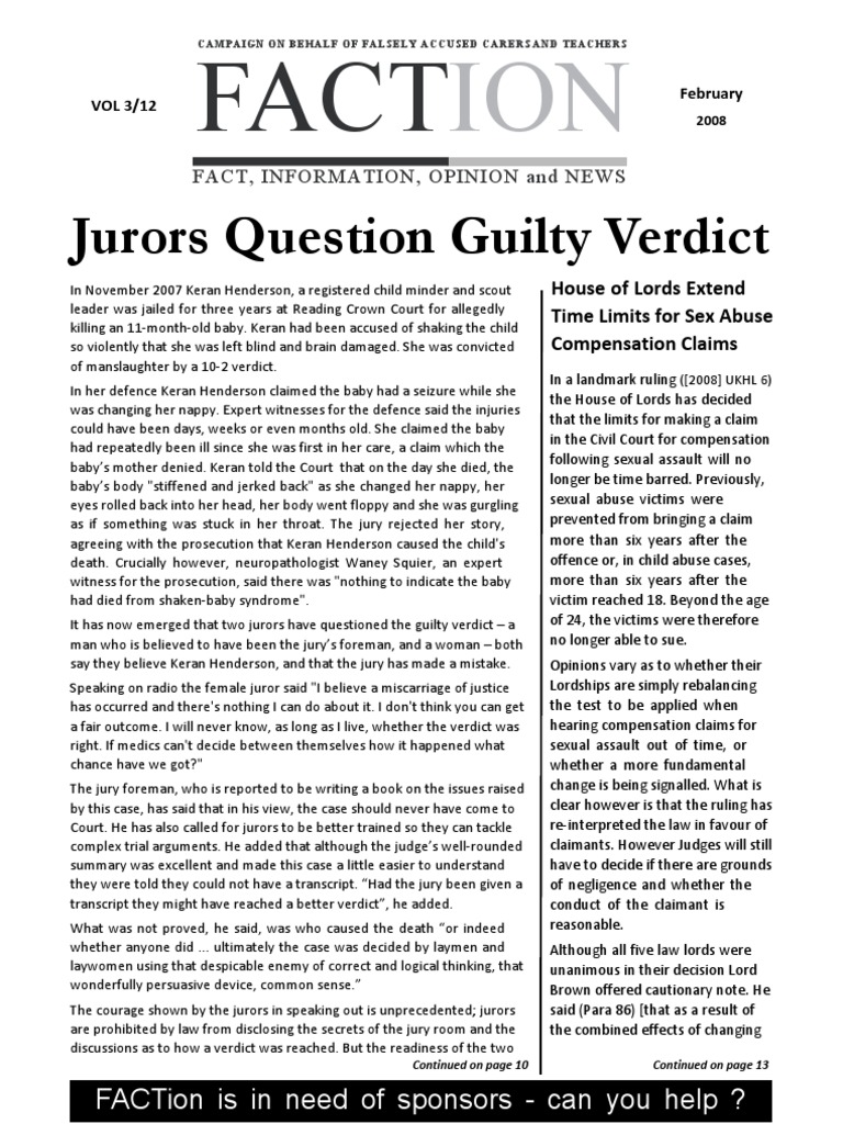 Jurors Question Guilty Verdict: Faction Is in Need of Sponsors - Can ...