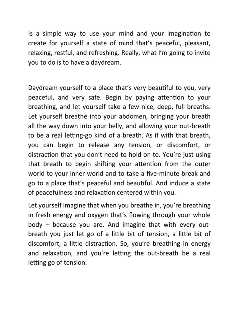 Basic Relaxation Guided Imagery | PDF | Breathing | Odor