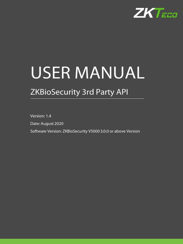 ZKBioSecurity V5000 - 3.0.0 3rd Party API User Manual V1.4 - 20200810 | PDF | Access Control ...