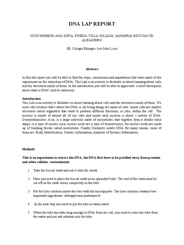 DNA Lab Report | PDF | Dna | Cell (Biology)