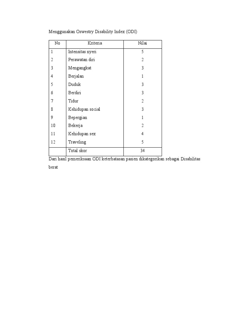 Penggunaan Indeks Disabilitas Oswestry | PDF